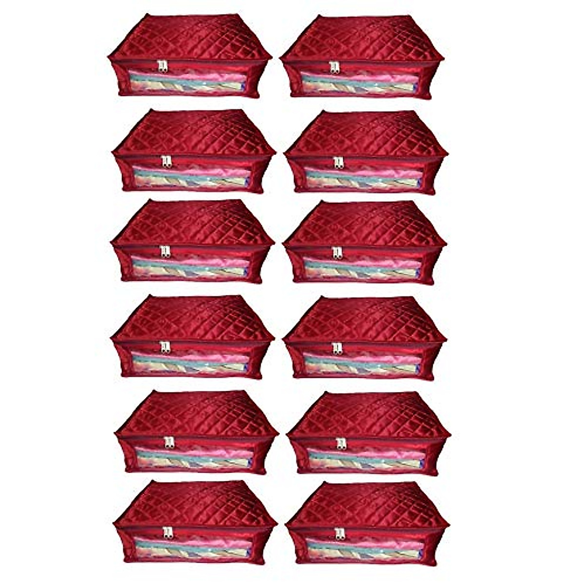 Fashion Bizz Saree Cover Set of 10 Large Maroon Satin/Wardrobe Organiser/Clothes Bag