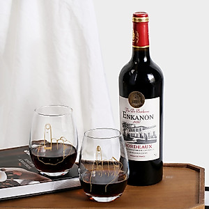 Jogskeor Ring Finger Wine Glasses Set, Engagement Gifts Wedding Gifts Couples Gift, Bridal Shower Gifts for Bride and Groom, Couples, Mr Mrs, Newlyweds, 15oz