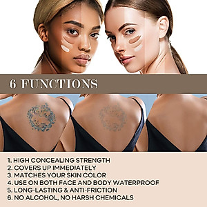 Glossiva Tattoo Cover Up Makeup Waterproof Concealer For Dark Spots, Scars, Vitiligo, And More - 2x30ml - Use on Body, For Legs, for Men and Women (2x30ml)