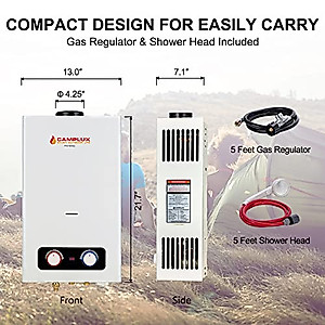 Camplux 2.64 GPM Tankless Propane Water Heater, Outdoor Portable Gas Water Heater with Overheating Protection, Instant Propane Hot Water Heater for RV, Camping, Cabins, Barns, White