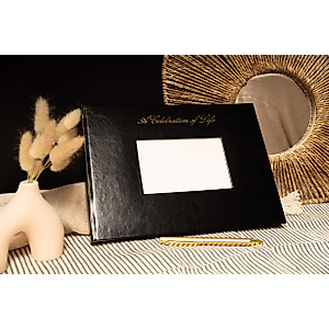 LIFETOO 12" x 8" A Celebration of Life Leather Hardcover Funeral Guest Book with Pen, 4 x 6 Photo Pocket - Memorial Guest Book for Sign in - 120 Pages, Space for Name, Address, Prayers & Memories