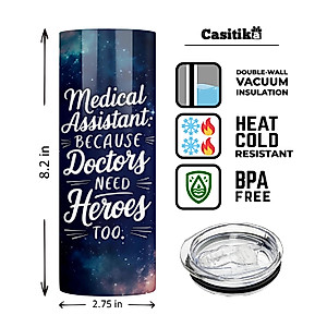 Casitika Certified Medical Assistant Gifts For Women. 20 Oz Medical Assistant Tumbler For Appreciation Week Or Graduation. Because Doctors Need Heroes Too. (Space)