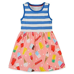 warmstraw Toddler Baby Girl Sun Dress Floral Summer Seaside Beach Dress Overall Outfits Onepiece Dresses Ice Cream Pattern 6-7 Years