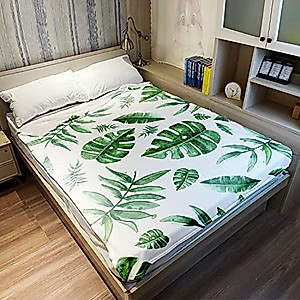 HommomH Tropical Palm Leaf Blanket 50" x 60" Green Giant Leaves Fleece Throw Blankets for Sofa or Bed