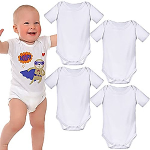 HESTYA 4 Pieces Baby Bodysuit Sublimation White Short Sleeve Shirt for Unisex Preemie Month Baby Boys Girls(White,0-3 Months)