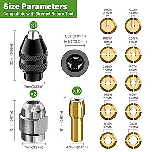 Drill Chuck Collet Set for Dremel, 15PCS Chuck Collet Kit, 0.8-3.2mm Shank Replacement 4486 Rotary Tool Keyless Quick Change Chuck Accessory with Replacement 4485 Brass Collet Metal Nut