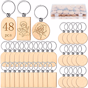 Fumete Wooden Keychain Blanks Wood Engraving Unfinished Key Chain with Storage Container for DIY Gift Craft Supplies(24 Pcs)