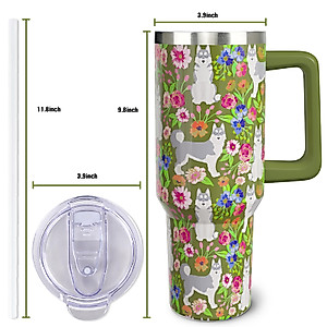 puhnhsv 40 oz Husky Tumbler with Handle, Insulated Stainless Dog Tumbler Coffee Travel Mugs Cup Water Bottle Husky Lovers Gifts for Women Girls