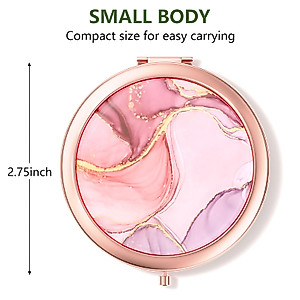 Nipichsha Compact Mirror, Pocket Travel Makeup Mirror, 2-Sided 2X/1X Magnification Compact Mirror, Small Folding Portable Handheld Mirror for Purses, Gift for Mom Women, 2.75In Rose Gold(Pink Marble)