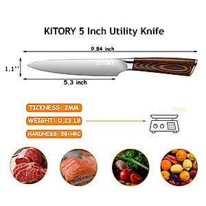 Kitory Paring Knife 5 inch, Kitchen Utility Knife, Stainless Steel Blade Ergonomic Pakkawood Handle, Fruit and Vegetable Paring Cutting Chopping Carving Knives for Home&Restaurant, 2023 Gifts