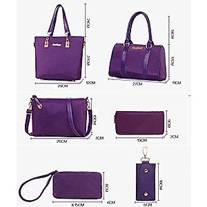 AlwaySky Women Shoulder Bag 6 PCS Top-Handle Handbag Tote Purse Wallet Key Case Set (Black)