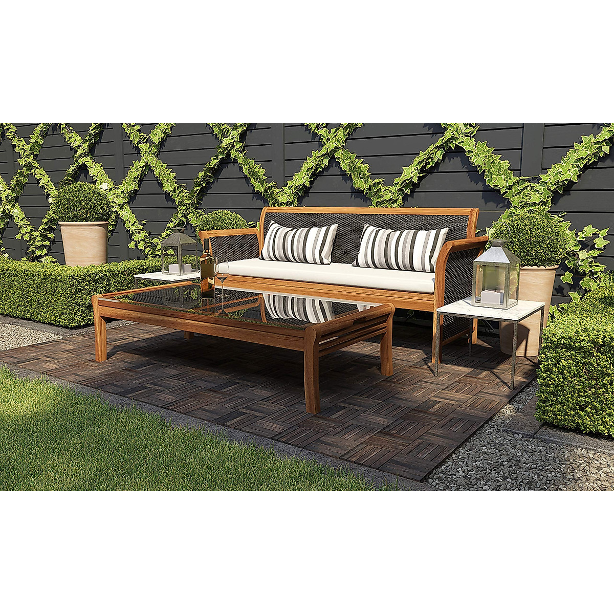 Interbuild Acacia Hardwood Interlocking Patio Deck Tiles, 12" × 12" (Pack of 10), Easy to Install Floor Tile for Both Indoor & Outdoor Use - Espresso