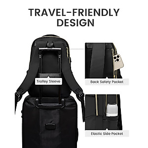 LOVEVOOK Laptop Backpack for Women, Black Business Travel Backpacks with USB Port, Water Resistant Work Teacher Computer Bag, Stylish College School Bookbag, Fits 15.6" Laptop