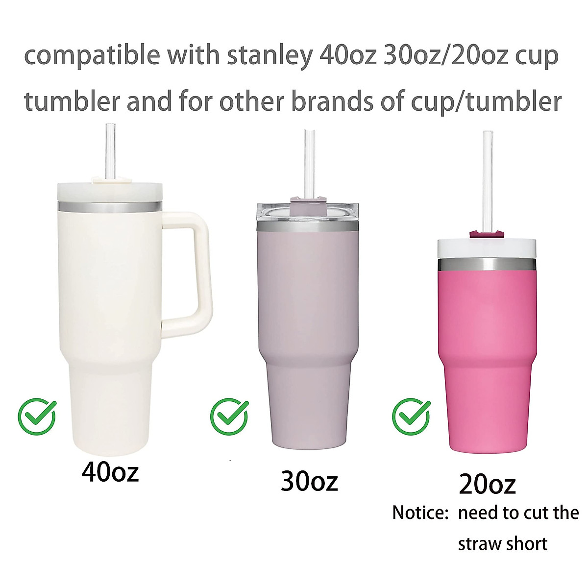 6 Pack Plastic Clear Reusable Straws for 40oz/30oz Stanley Cup Tumbler," Replacement Straws with Cleaning Brush Fit for Stanley Adventure Travel Tumbler- BPA-Free and Durable (clear)