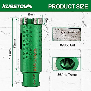 KURSTOL Diamond Core Drill Bits - 1-3/8 Inch with 58-11 Thread Granite Hole Saw Dry or Wet Drilling Hard Stone Marble Concrete Quartz Countertop Laser Welded Masonry Coring(35mm)