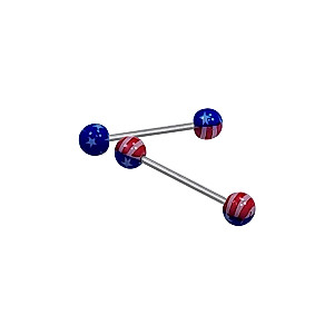 Luxe Modz Tongue Nipple Barbell Surgical Steel Acrylic America Flag Design 14g - Sold individually