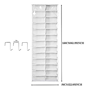 kamuavni Over the Door Shoe Shelves with 26 Clear PVC Pockets Hanging Shoe Rack for Door, Shoe Organizer for Closet, Shoe Holder Storage Organizer Hold 26 Pair Shoes (White)