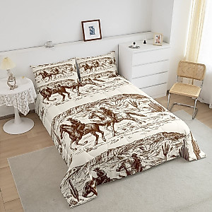 Erosebridal Western Comforter Set Twin Size Cowboy Bedding Set American Wild West Desert Hand Drawn Illustration Down Comforter Country Theme Bedroom Decor Duvet Set for Boys Men Teens