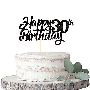 1 Pack Happy 30th Birthday Cake Topper Glitter 30th Birthday Cake Pick Cheers to 30 Years Old Thirty Fabulous Cake Decorations for 30th Birthday Theme Party Supplies Black
