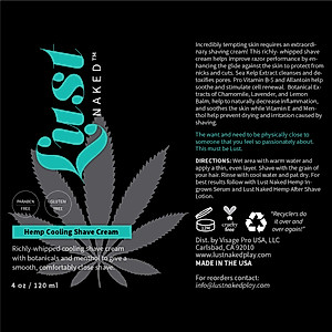 Lust Naked - Hemp Cooling Shave Cream, Menthol Shave Lotion, Shaving Cream Gel, 4.0 oz.