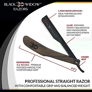 Barber Straight Razor, Professional Barber Straight Edge Razor - Barber Razor Compatible with Straight Razor Blade for Barber by Black Widow (1.5mm) (Wood)