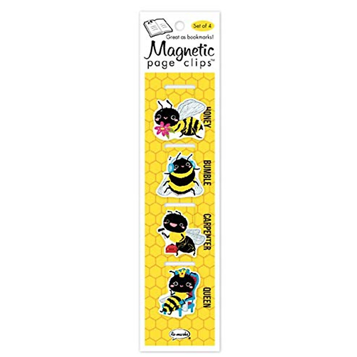 Bees Illustrated Magnetic Page Clips Set of 4 by Re-marks