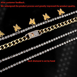 yfstyle 4PCS Cuban Link/ Chain Ankle Bracelet Butterfly Rhinestone Tennis Layered Anklet Set for Women Summer Beach Adjustable - gold cuban
