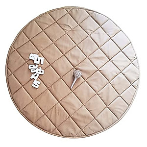 Uniklook Padded Quilted Leather Round 47" 120cm Play mat | Indoor Outdoor | Reversible Tan + Cream | Timmy Time Mat Crawling Play Time | Waterproof Baby Infant Floor Mat (Tan + Cloud)