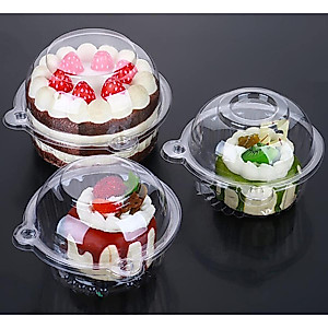 Skydume 100 PCS Plastic Single Individual Cupcake Muffin Dome Holders Cases Boxes Cups Pods