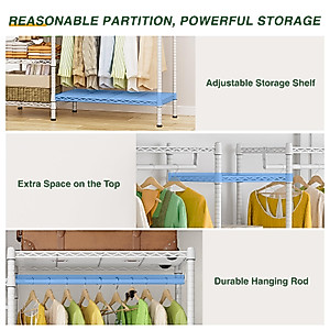 LEHOM G6 Wire Garment Rack Heavy Duty Clothes Rack Compact Large Size Armoire Storage Rack Freestanding Metal Clothing Rack Closet Wardrobe with 3 Hanger Rod and 4 Large Shelves 4 Small Shelves, White
