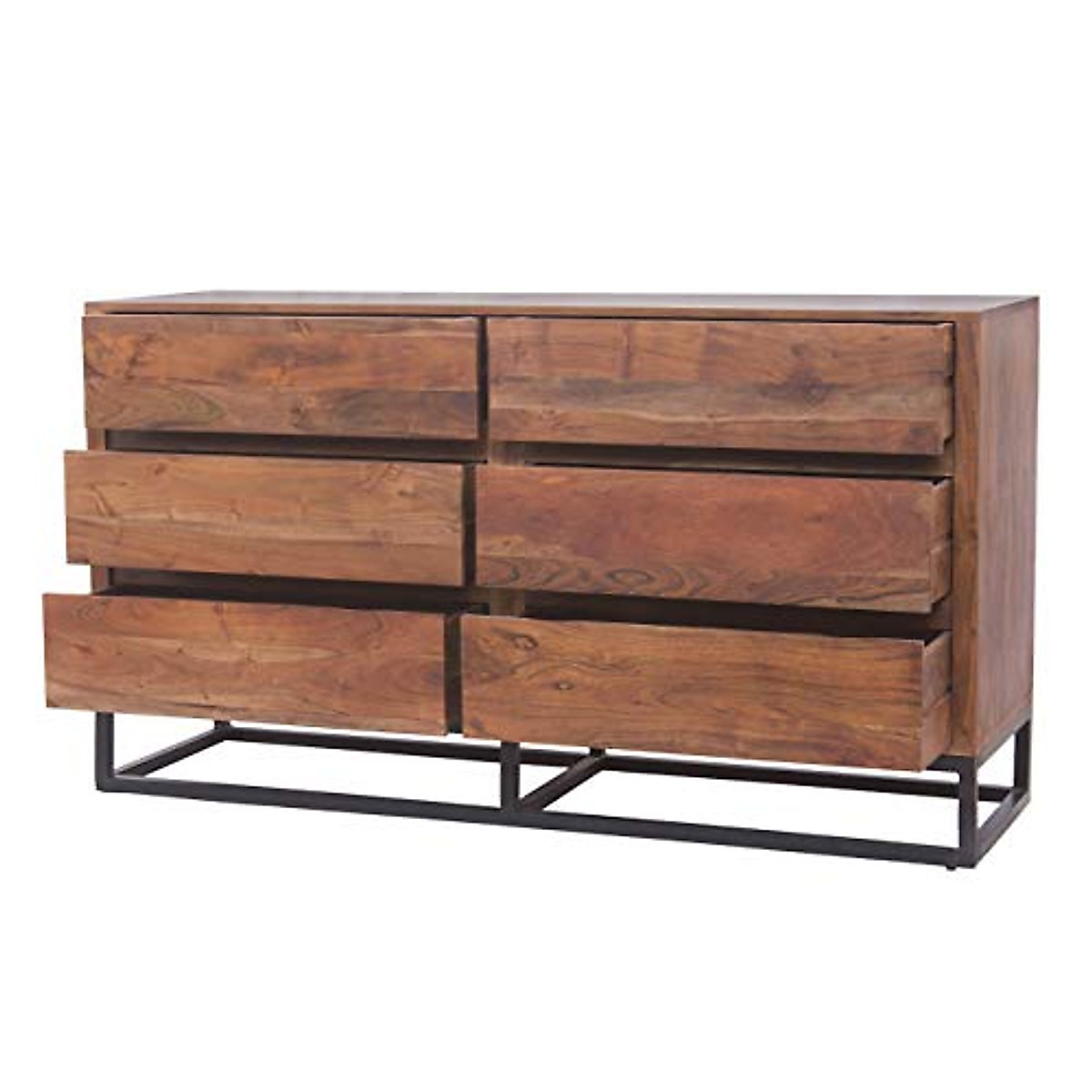 TUP The Urban Port Modern Acacia Wood Dresser or Display Unit with Metal Base, Walnut Brown and Black