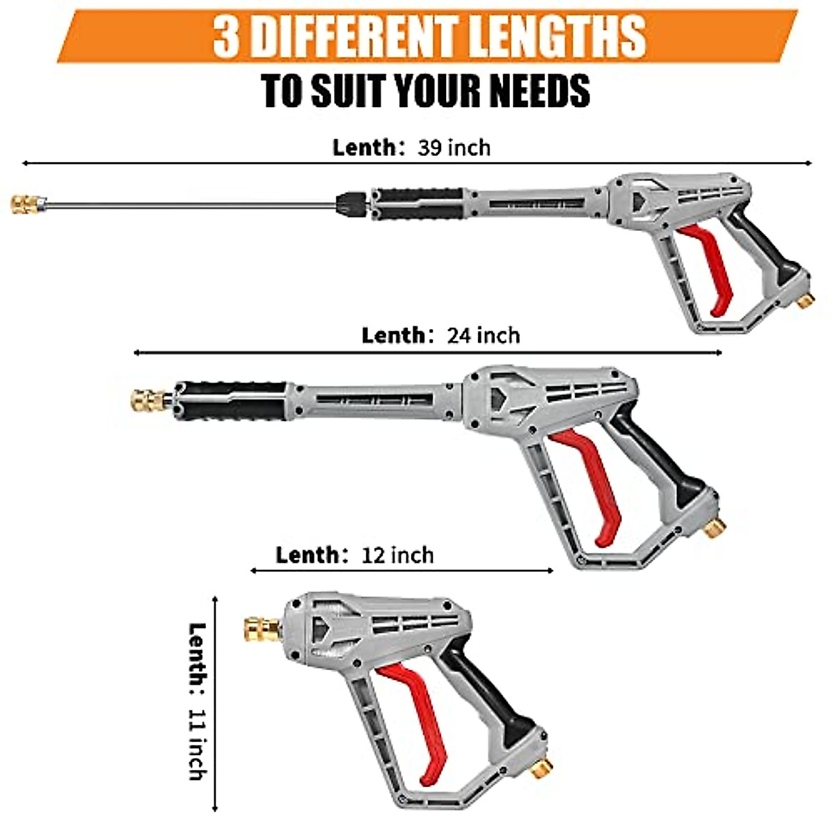 WXMECH Pressure Washer Gun with Extension Wand Replacement 5000 PSI High Power Washer Gun 39 Inch Adjustable Length with M22 14mm or M22 15mm Fitting 5 Nozzle Tips with Nozzle Holder (Grey)