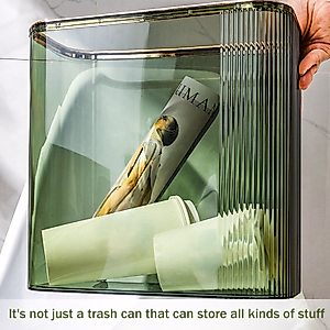 Naisicore Bathroom Trash Can with Lid, Space-Saving Green Trash Can, Slim Waste Basket, Clear Bathroom Garbage Can for Bedroom, Kitchen, Office (12.2x6.1x11.8in)