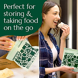 Cleanomic Compostable* Sandwich Size Food Storage Bags (25 Eco Zip) Freezer and Leak Proof, Also Available Gallon, Quart and Snack Size Bags