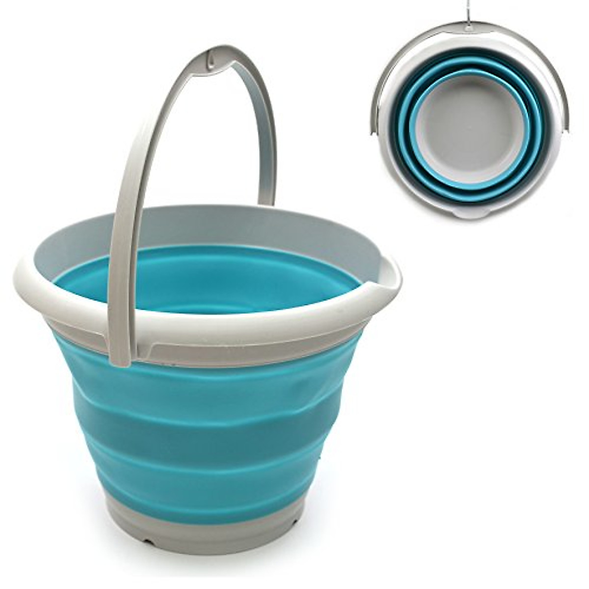 SAMMART 10L (2.6 Gallon) Collapsible Plastic Bucket - Foldable Round Tub - Portable Fishing Water Pail - Space Saving Outdoor Waterpot, Size 33cm Dia (1, Bright Blue)