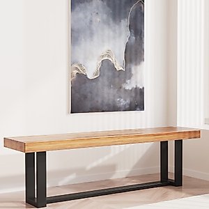 SOSPIRO 60 inch Solid Wooden Dining Bench with Metal Frame, Farmhouse Indoor Kitchen Table Bench Seating for Dining Room Living Room Entryway, Brown