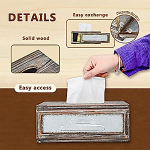 Rectangular Tissue Box Cover Rustic Wooden Tissue Box Cover Farmhouse Facial Tissue Box Holder Distressed Wood Tissues Napkin Box with Magnet Design for Bathroom Bedroom Dinner Table Office Home Decor