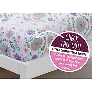 Delta Children Toddler Bedding Set | Girls 4 Piece Collection | Fitted Sheet, Flat Top Sheet w/Elastic Bottom, Fitted Comforter w/Elastic Bottom, Pillowcase, Bohemian | Pink/Multi
