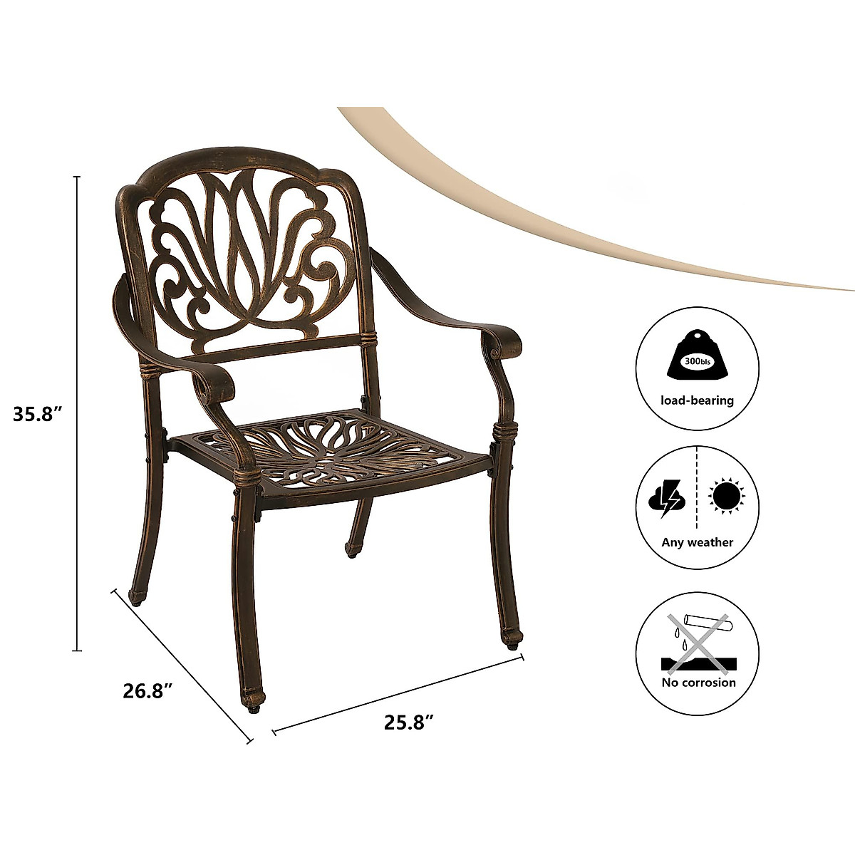 QUYZE 2Pcs Outdoor Dining Chairs, Stackable Dining Chairs Set of 4, Stackable Patio Aluminum Patio Furniture Bronze Bistro Chairs for Backyard, Poolside