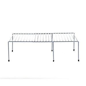 Mind Reader Expandable Counter and Cabinet Shelf, Kitchen Pantry Rack, Multi-Purpose Storage and Organization, for Bedroom, Bathroom, Silver, 10.5" L x 11.5" W x 5.75" H