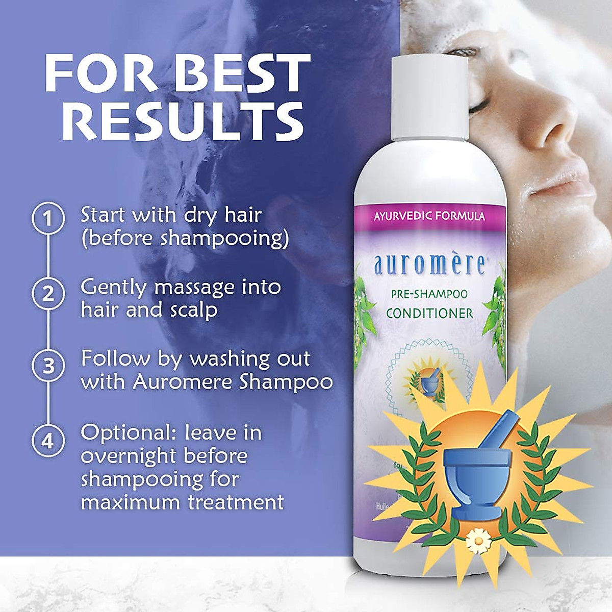 Auromere Ayurvedic Pre-Shampoo Conditioner - Vegan, Cruelty-Free, Non-GMO, Moisturizing, Paraben-Free, Sulfate-Free Hair Oil for All Hair Types (7 fl oz)