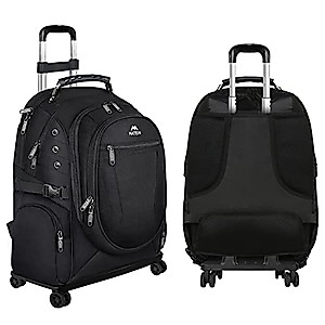 Rolling Backpack, MATEIN Travel Backpack with Wheels, Water Resistant Roller College School Backpack for Girls, 15.6 inch Wheeled Travel Laptop Backpack On Wheels Business Bookbag Gifts for Men, Black