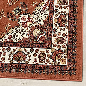 Antep Rugs Alfombras Oriental Traditional 8x10 Non-Skid (Non-Slip) Low Profile Pile Rubber Backing Indoor Area Rugs (Rust Brown, 7'10" x 10')