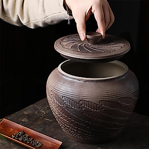 ZHOUXIAO Chinese Tradition Ceramic Tea Canister with Lid,Antique Embossed Texture Porcelain Sealed Tea Storage Jars Tea Tins Can for Kitchen Tea Coffee Condiment Bean for Kit A