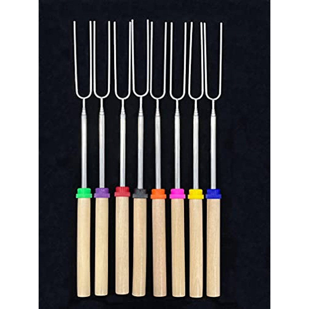 HOOPLE 8PC Marshmallows Roasting Sticks - Essential Camping Accessory 32In Extendable Stainless Steel Fork, Smores Kit, Smores Skewers for Fire Pit Kit, Hot Dogs & Smores Sticks.