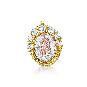 14k REAL Tri Color Gold CZ Our Lady of Guadalupe Earrings