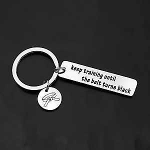 Gzrlyf Keep Training Until the Belt Turns Black Keychain Karate Gifts Martial Arts Gifts Inspirational Taekwondo Gifts (Keychain)