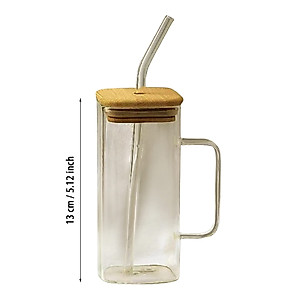 ROTORS Glass Cups with Lids and Straws,16oz Can Shaped Glass Cups Clear Iced Coffee Cup,Beer Glasses,Cocktail Glasses,Cute Tumbler Cup,Ideal for Whiskey,Soda,Tea,Gift,with Bamboo Lids & Glass Straws