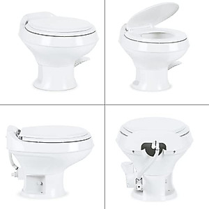 Dometic 301 Toilet Low Profile 13.5" Height- White, 301-SS/RT/WHITE, Full Size Residential Style, Clean and Watertight Triple Jet Rinse with Foot Pedal