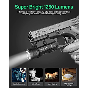 Gmconn 1250 Lumen Tactical Flashlight Pistol Light Rail Mounted LED Gun Light Strobe Weaponlight for Glock Pistol and Picatinny MIL-STD-1913